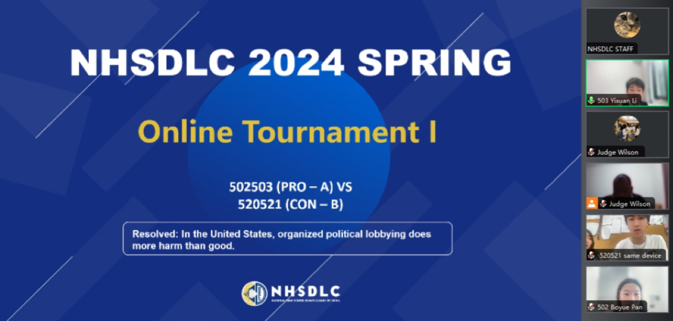 2024 NHSDLC Spring Online Tournament I - Results